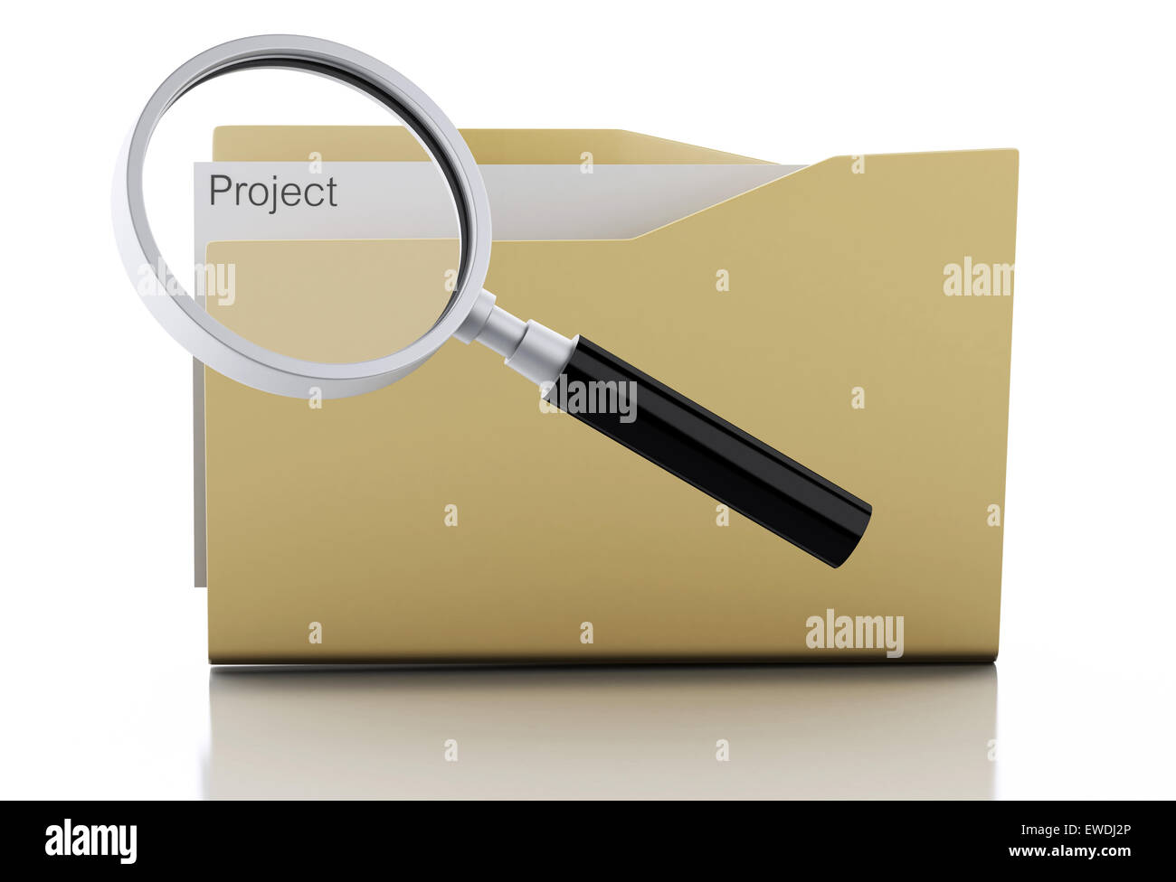 3d image. Magnifying glass examine Project in folder. Search Documents ...
