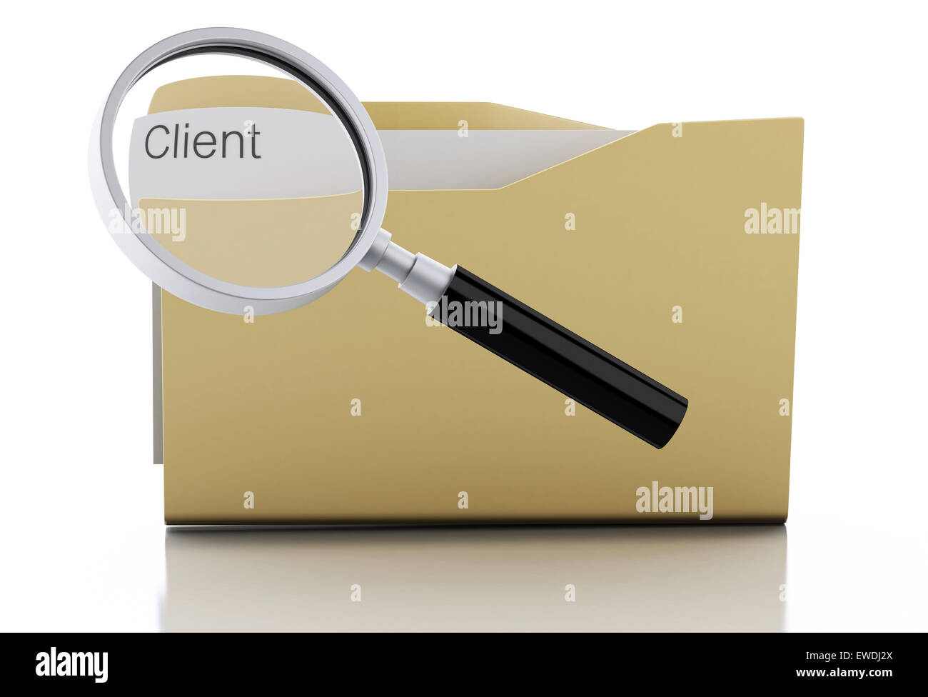 3d image. Magnifying glass examine client in folder. Search Documents ...