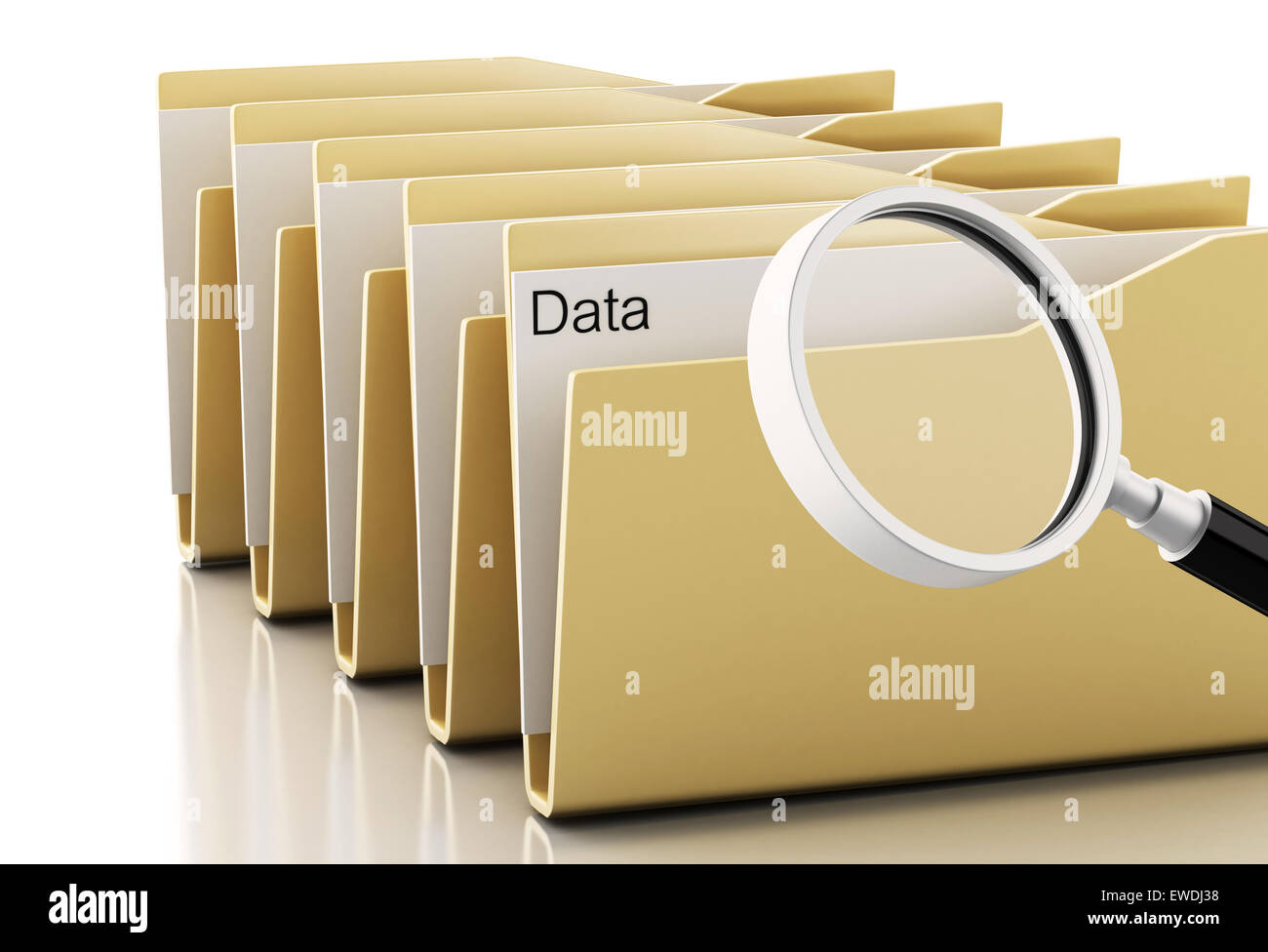 3d renderer image. Magnifying glass examines computers files. Isolated ...