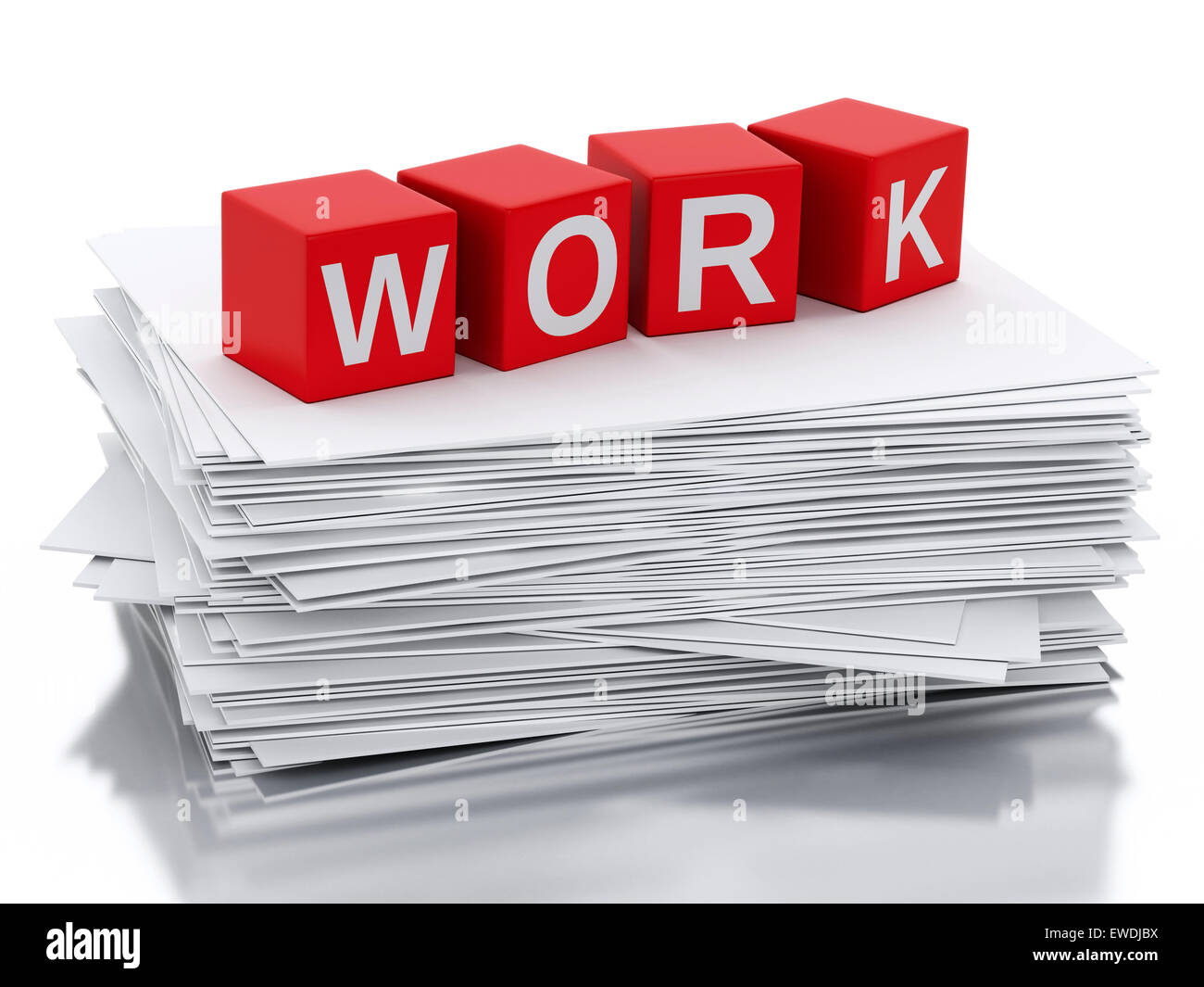 3d image. Paper sheets. Overworked concept. Isolated white background ...
