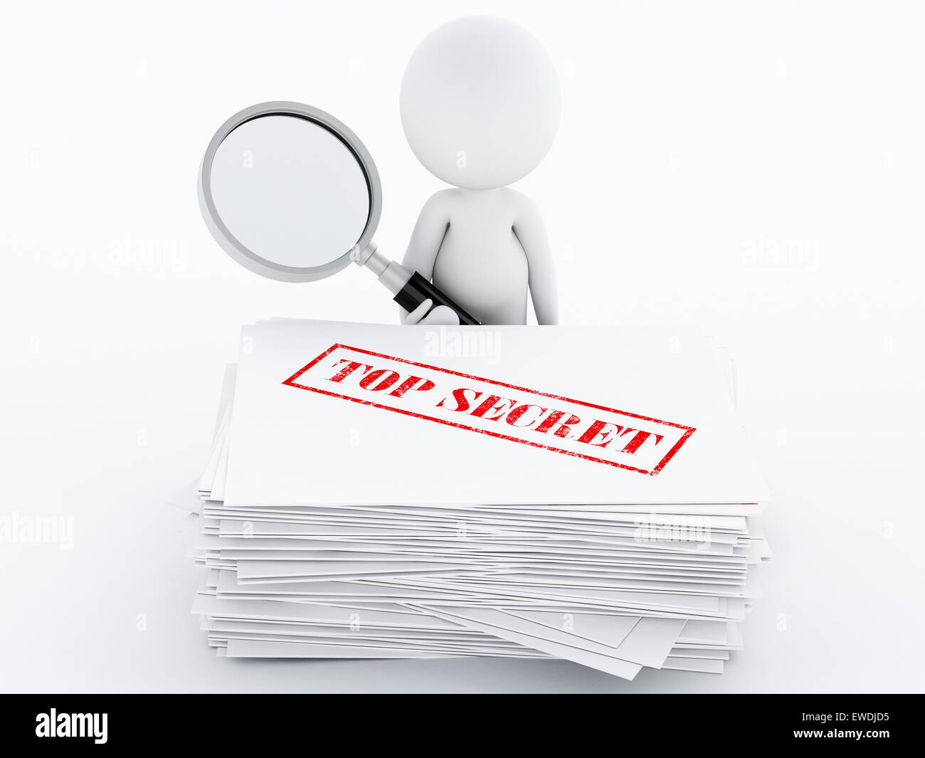 3d renderer. White people with secret Paper sheets. Search concept ...