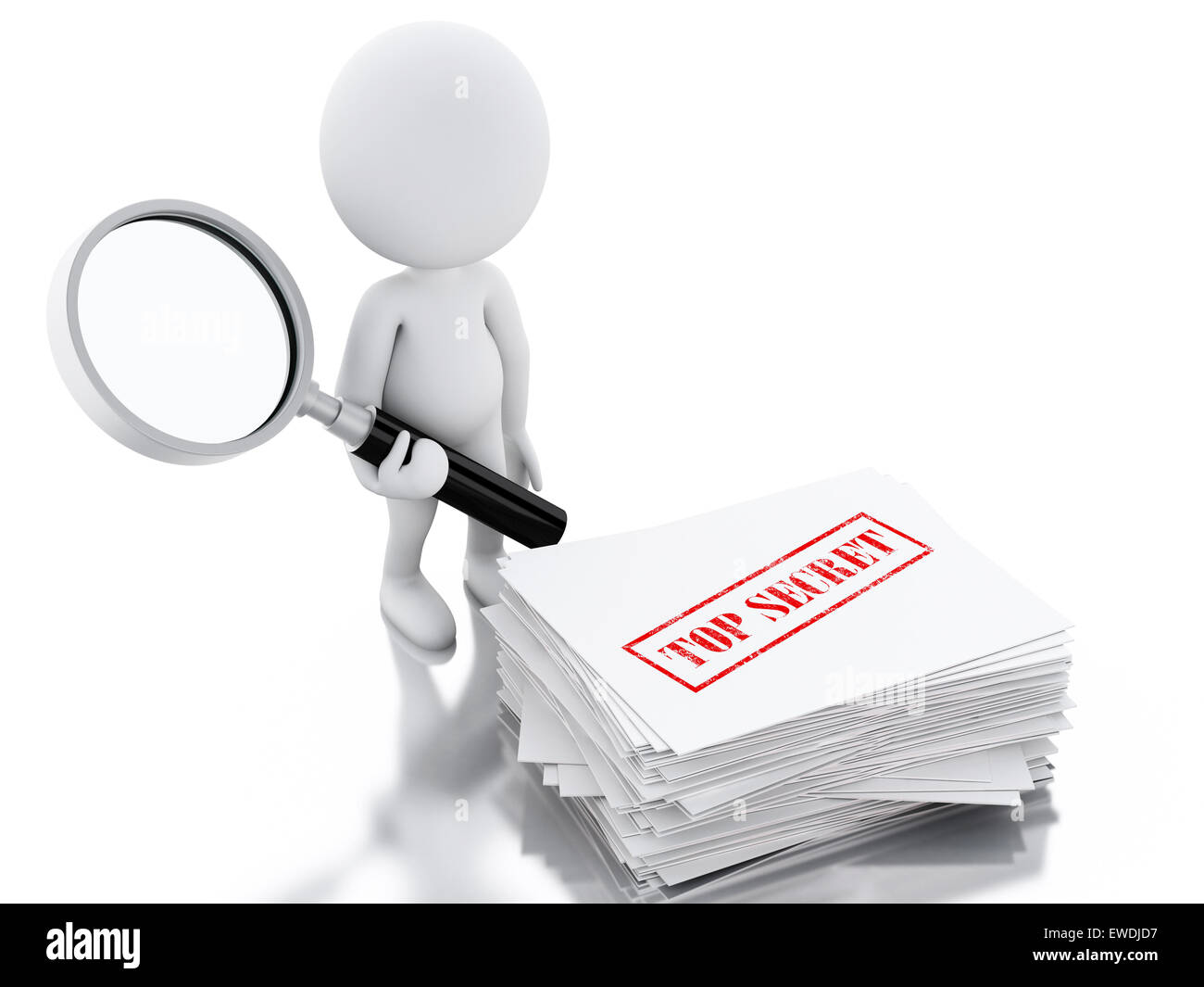 3d renderer. White people with secret Paper sheets. Search concept ...