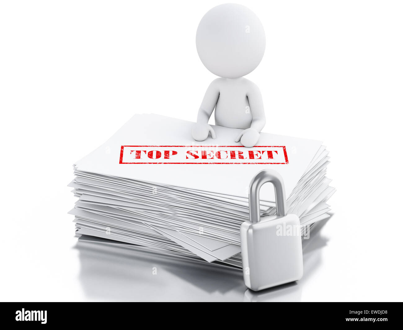 3d renderer. White people with secret Paper sheets. Search concept ...