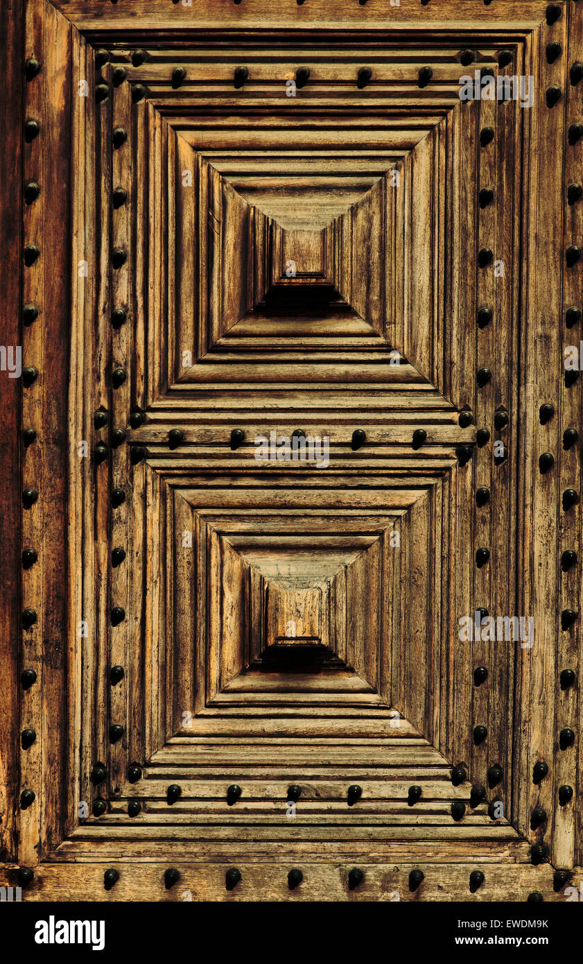 Wooden Door Square Carvings Stock Photo - Alamy