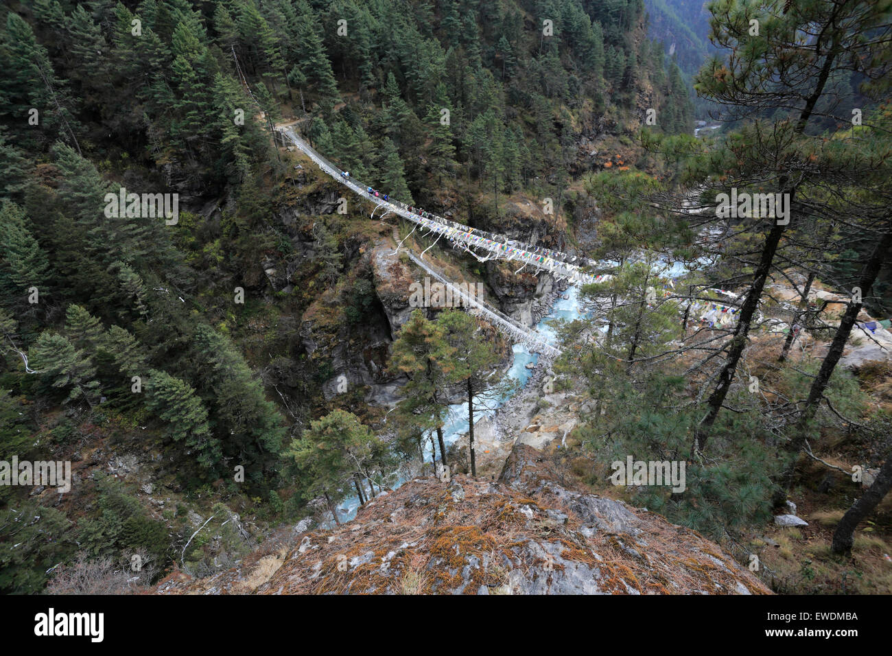 The Larja suspension Bridge over the Dudh Koshi river, near Namche ...