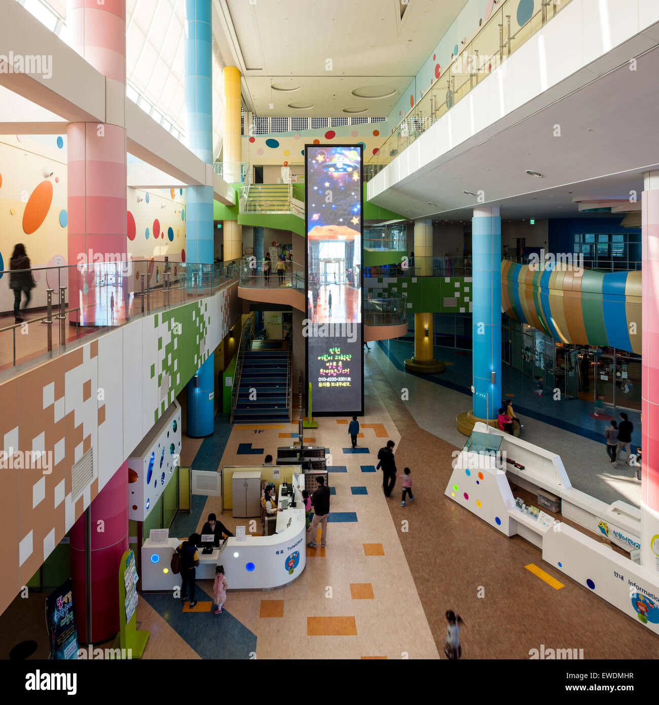 Elevated interior view of lobby. Incheon Children Science Museum ...