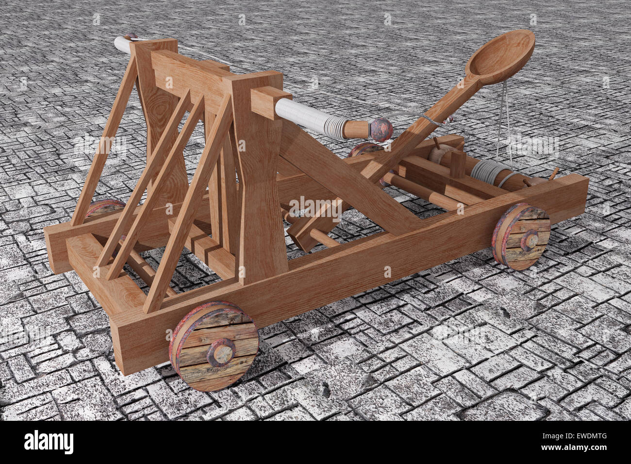 3d rendering of an old wood catapult Stock Photo - Alamy