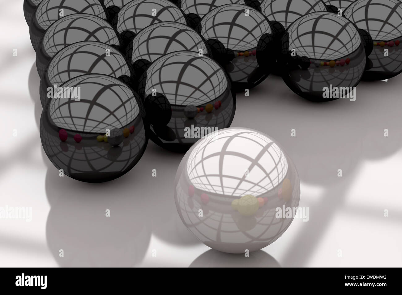 3d rendering of a white and black balls with great reflection Stock ...