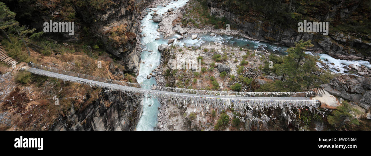 The Larja suspension Bridge over the Dudh Koshi river, near Namche ...
