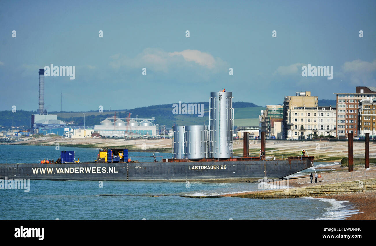 Brighton, UK. 24th June, 2015. A barge sitting by Brighton beach in the ...