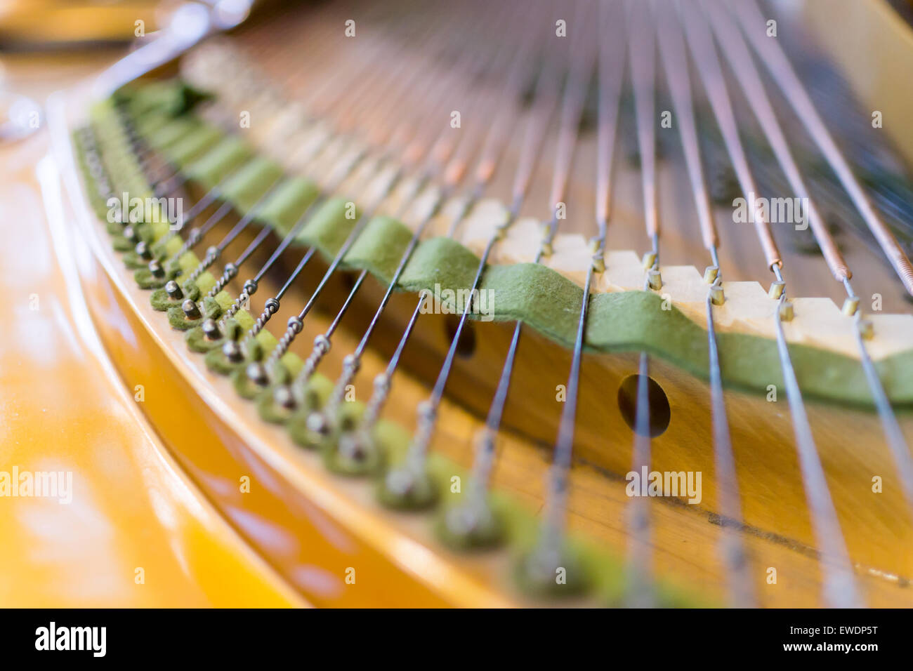 Detailed image of the strings of a classical Grand Piano in close-up ...