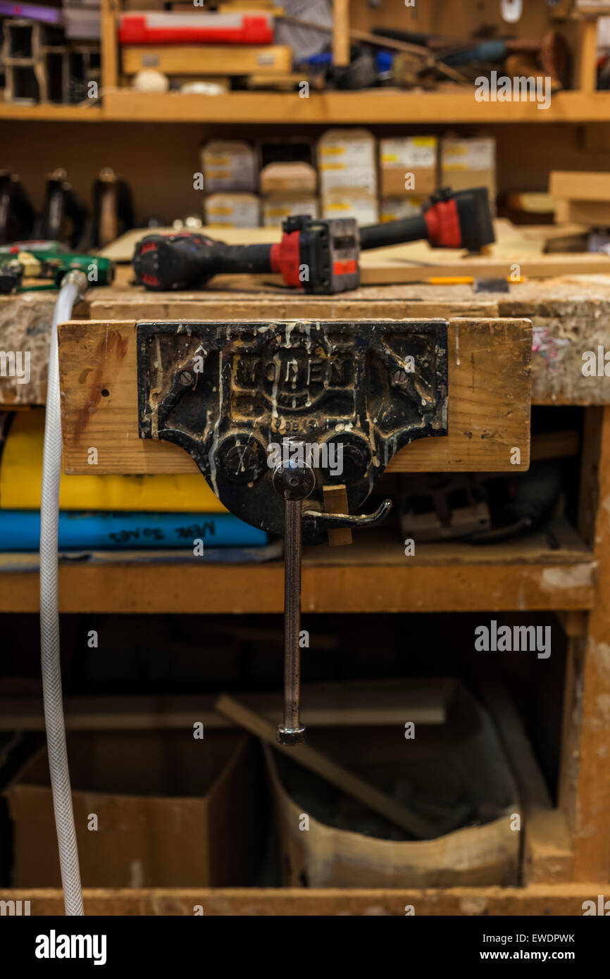 Workbench with Vice Stock Photo - Alamy