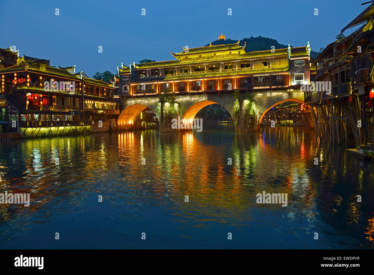 Arcade bridge at night view Stock Photo - Alamy