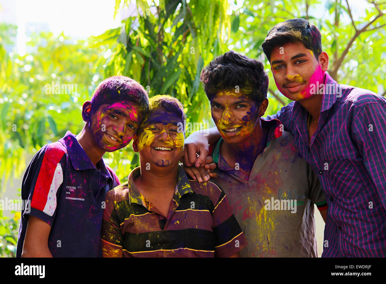 Boys with painted faces on Holi - the festival of colors Stock Photo ...