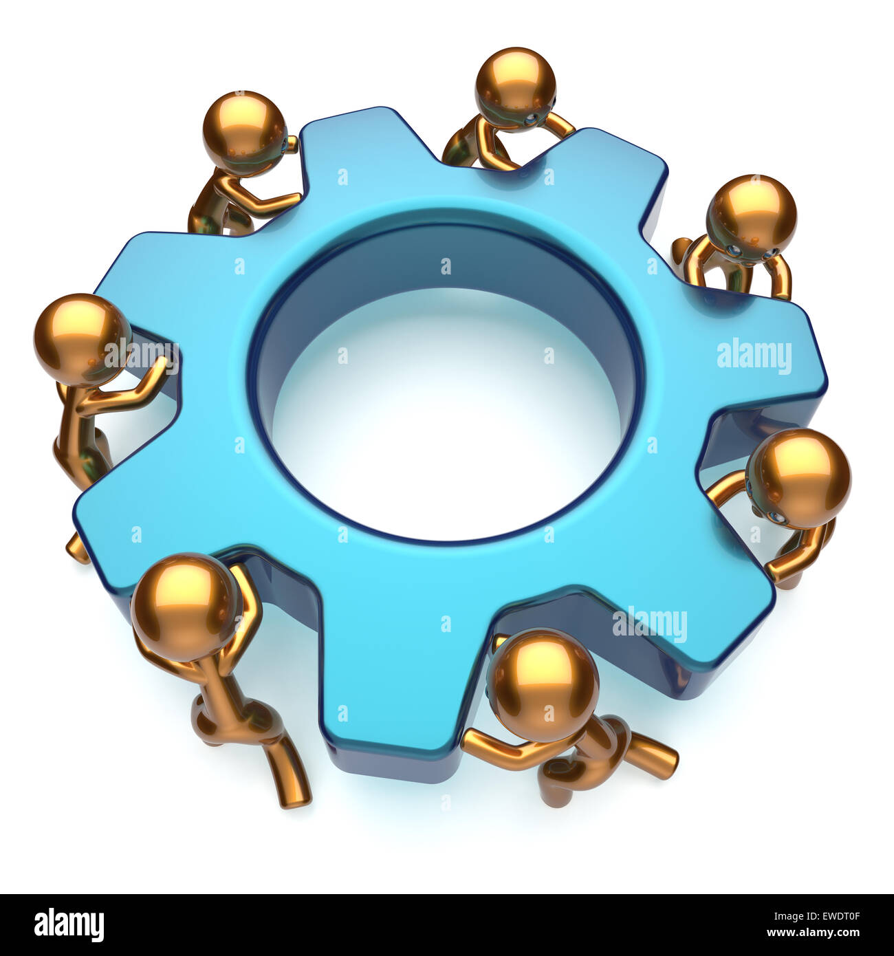 Teamwork business action process workers turning gear together ...