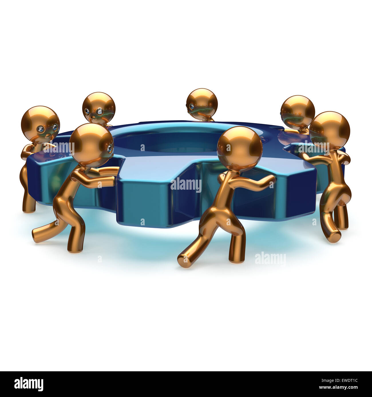 Teamwork business process workers start turning gear together ...