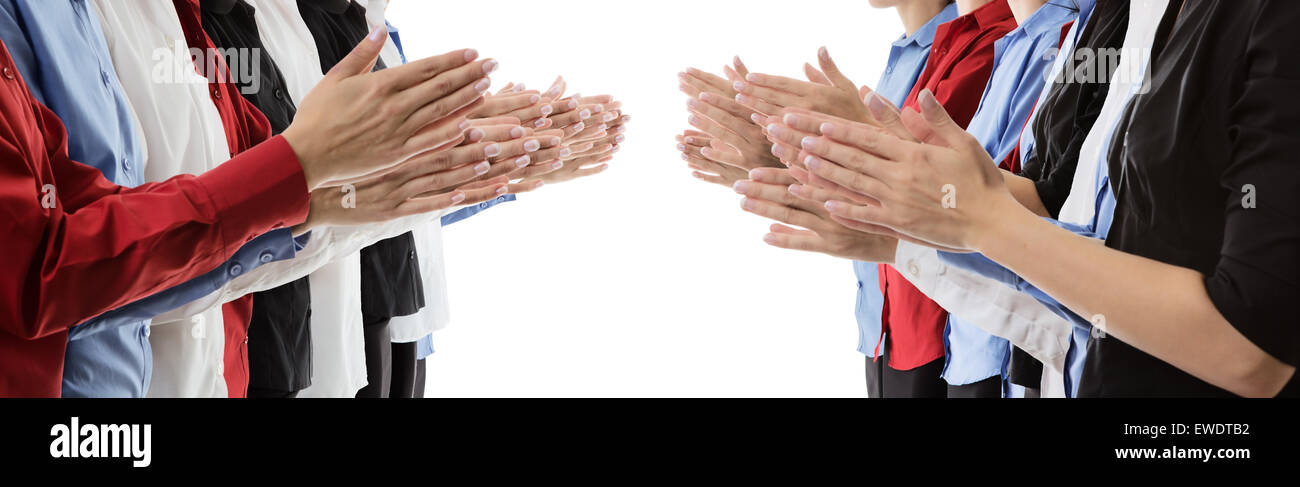 row of female hands clapping Stock Photo - Alamy
