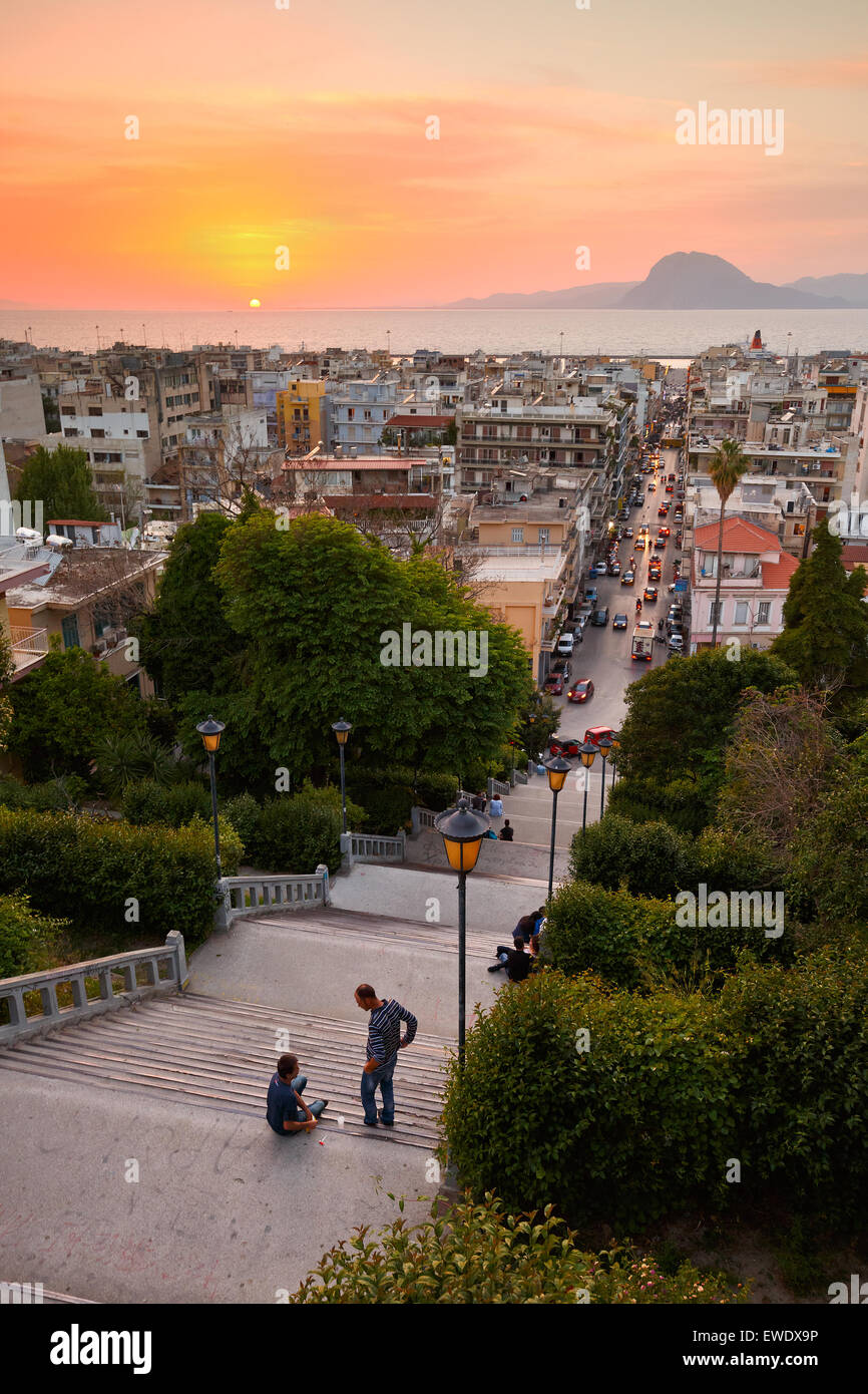 People enjoying the view of the city of Patras from the staircase ...