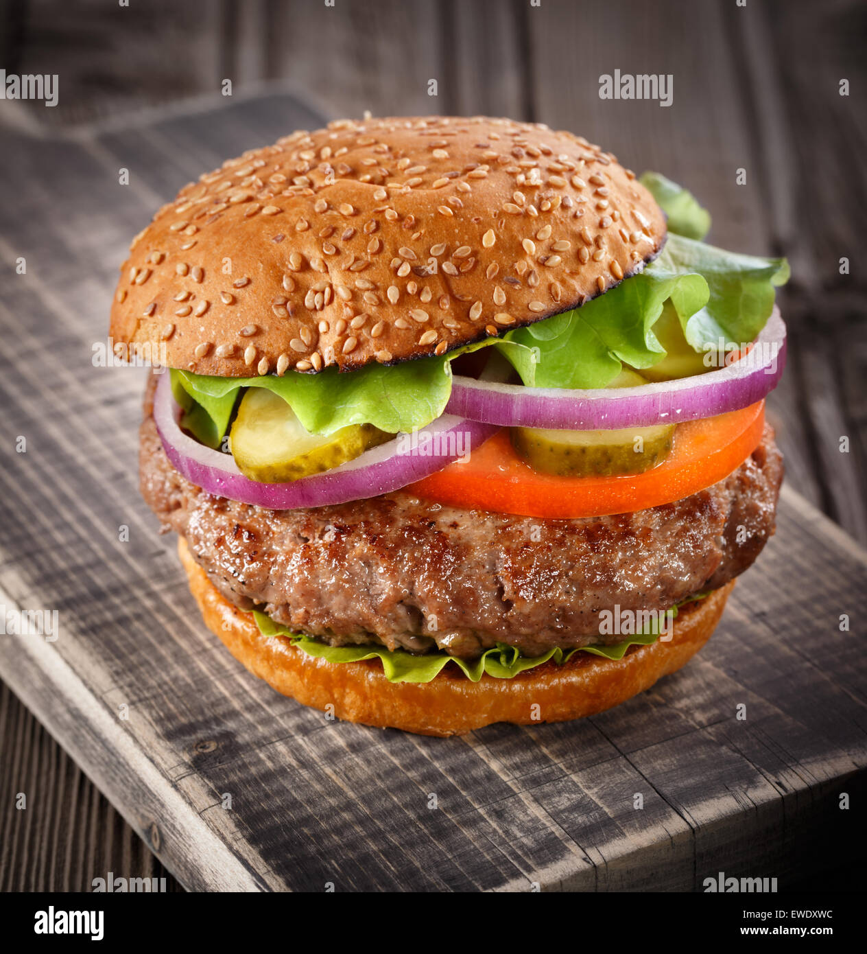 Classic Burger close up Stock Photo - Alamy
