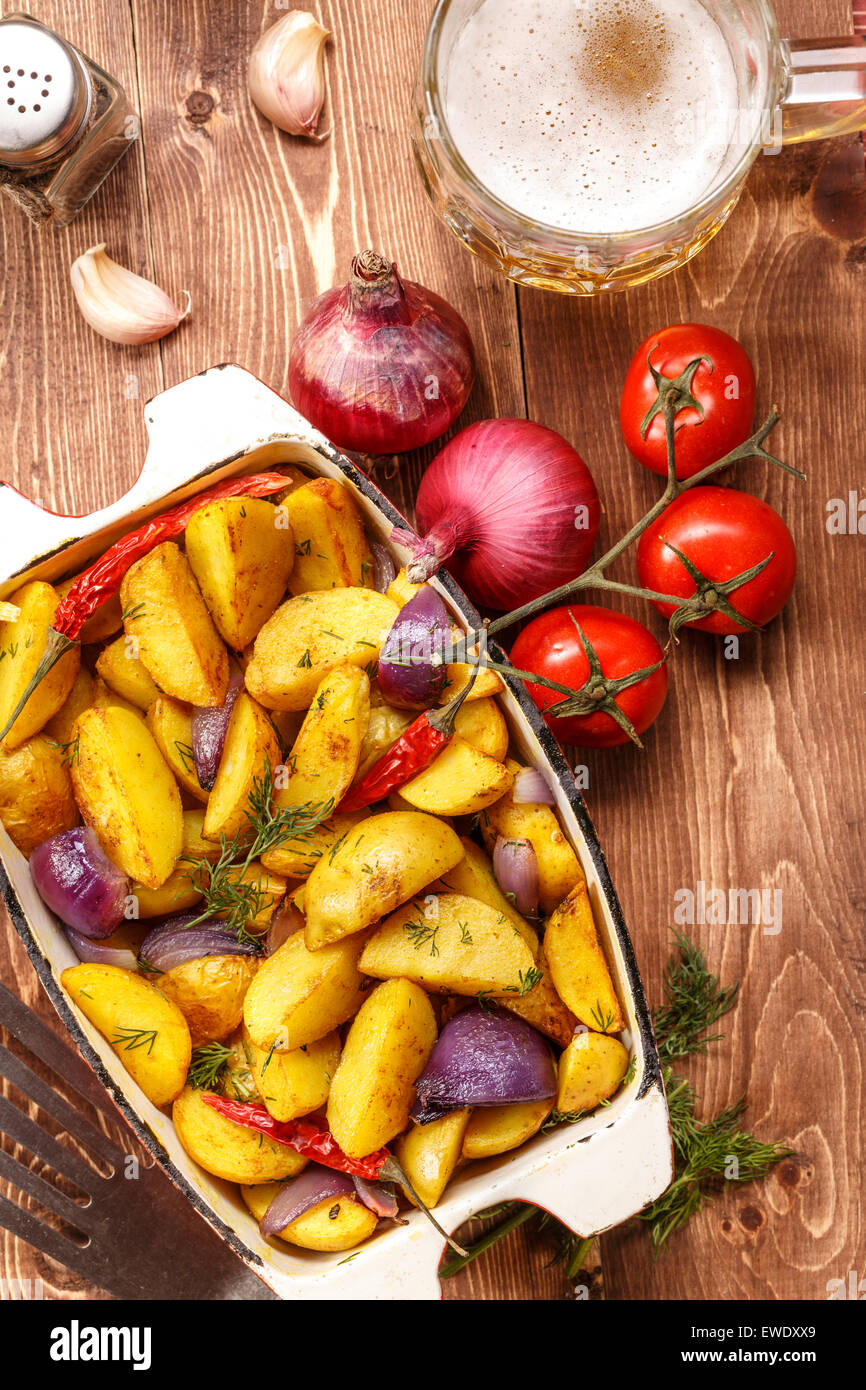 Rustic Fried Potato. Top view Stock Photo - Alamy
