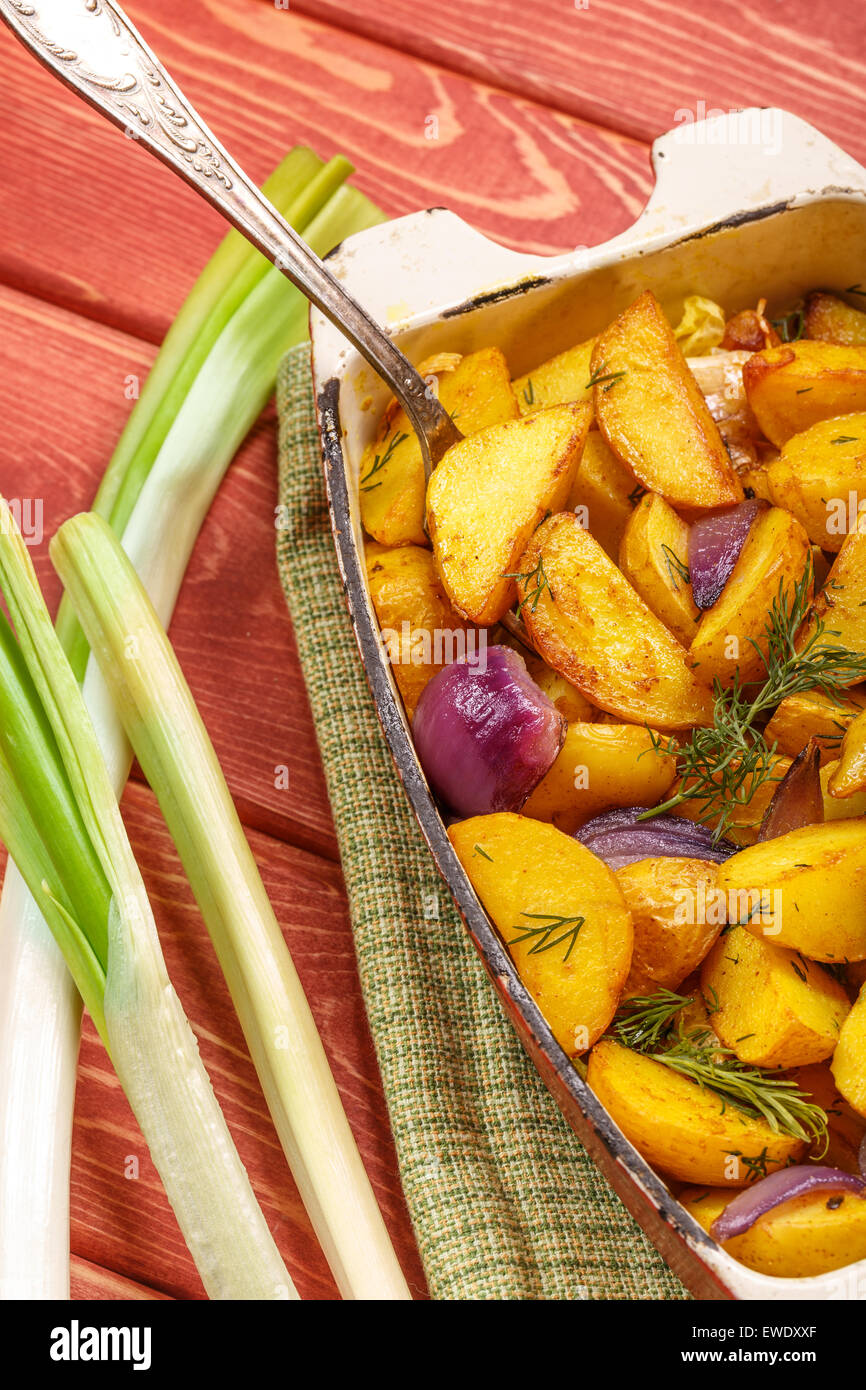 Rustic Fried Potato. Top view Stock Photo - Alamy