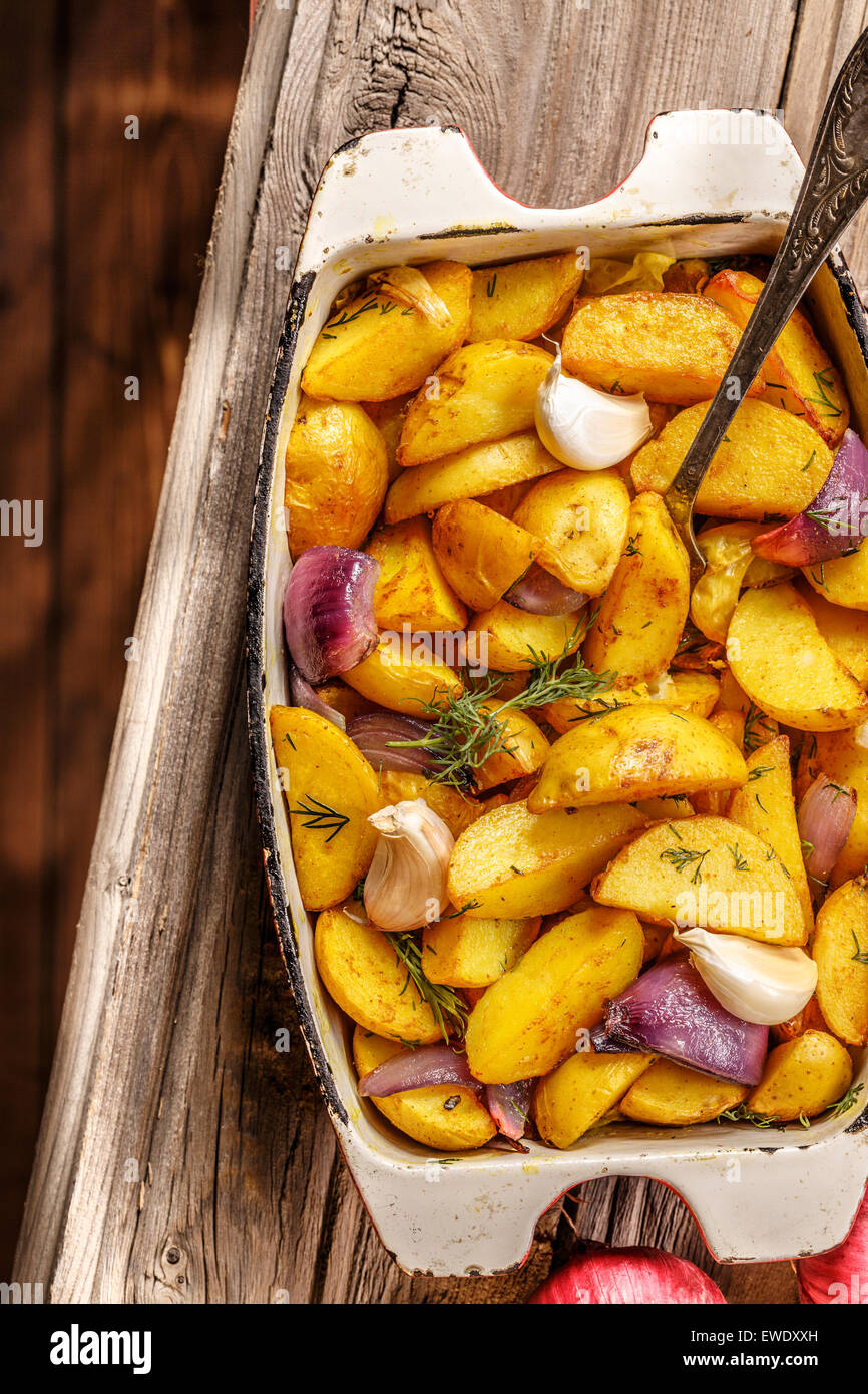 Rustic Fried Potato. Top view Stock Photo - Alamy