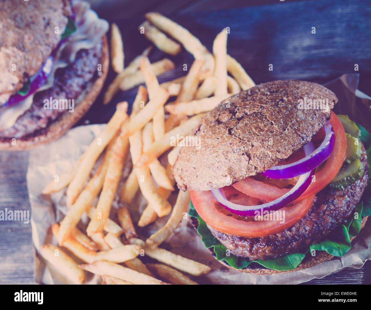 Classic Burger. Vintage style Stock Photo - Alamy