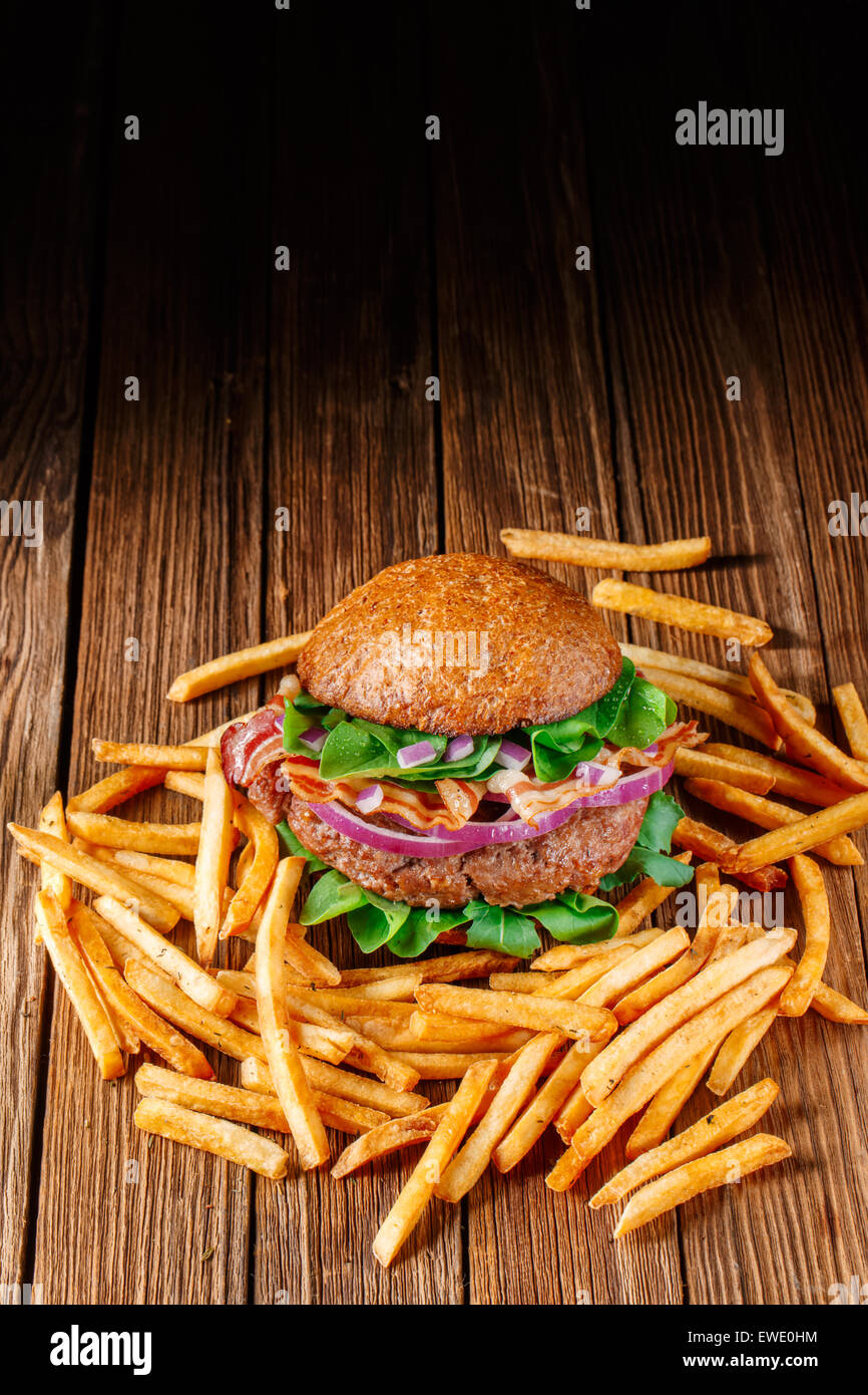Burger and French Fries. Vintage style Stock Photo - Alamy
