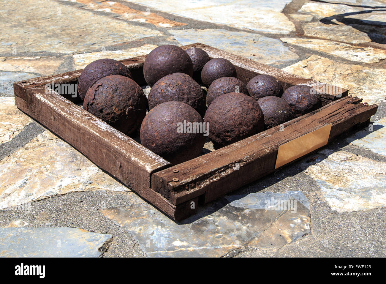 Many of historical old cannon balls, heap of iron rusty balls Stock ...