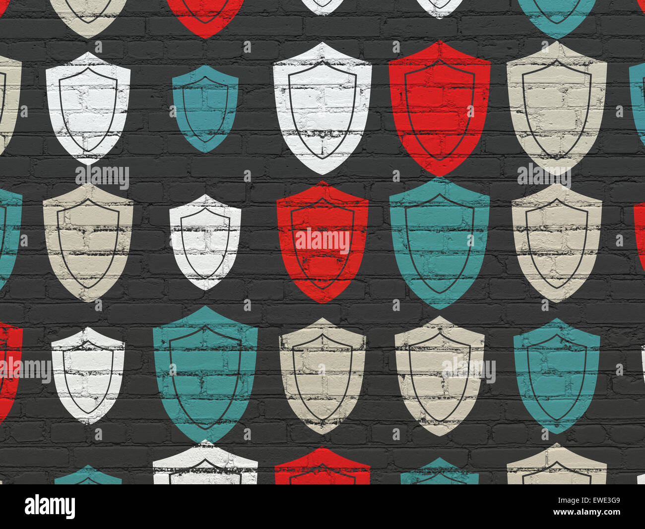Security concept: Shield icons on wall background Stock Photo - Alamy