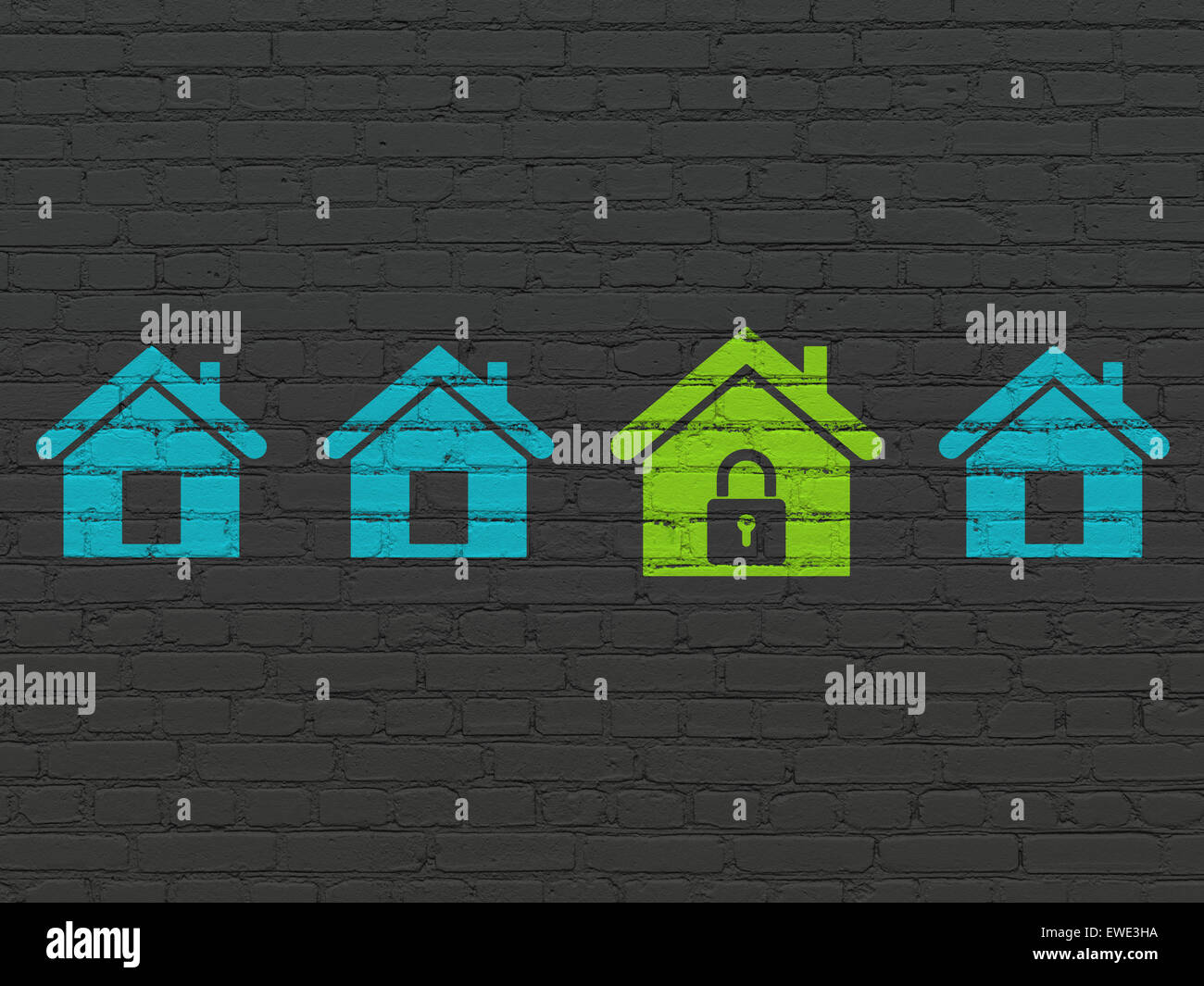Security concept: home icon on wall background Stock Photo - Alamy