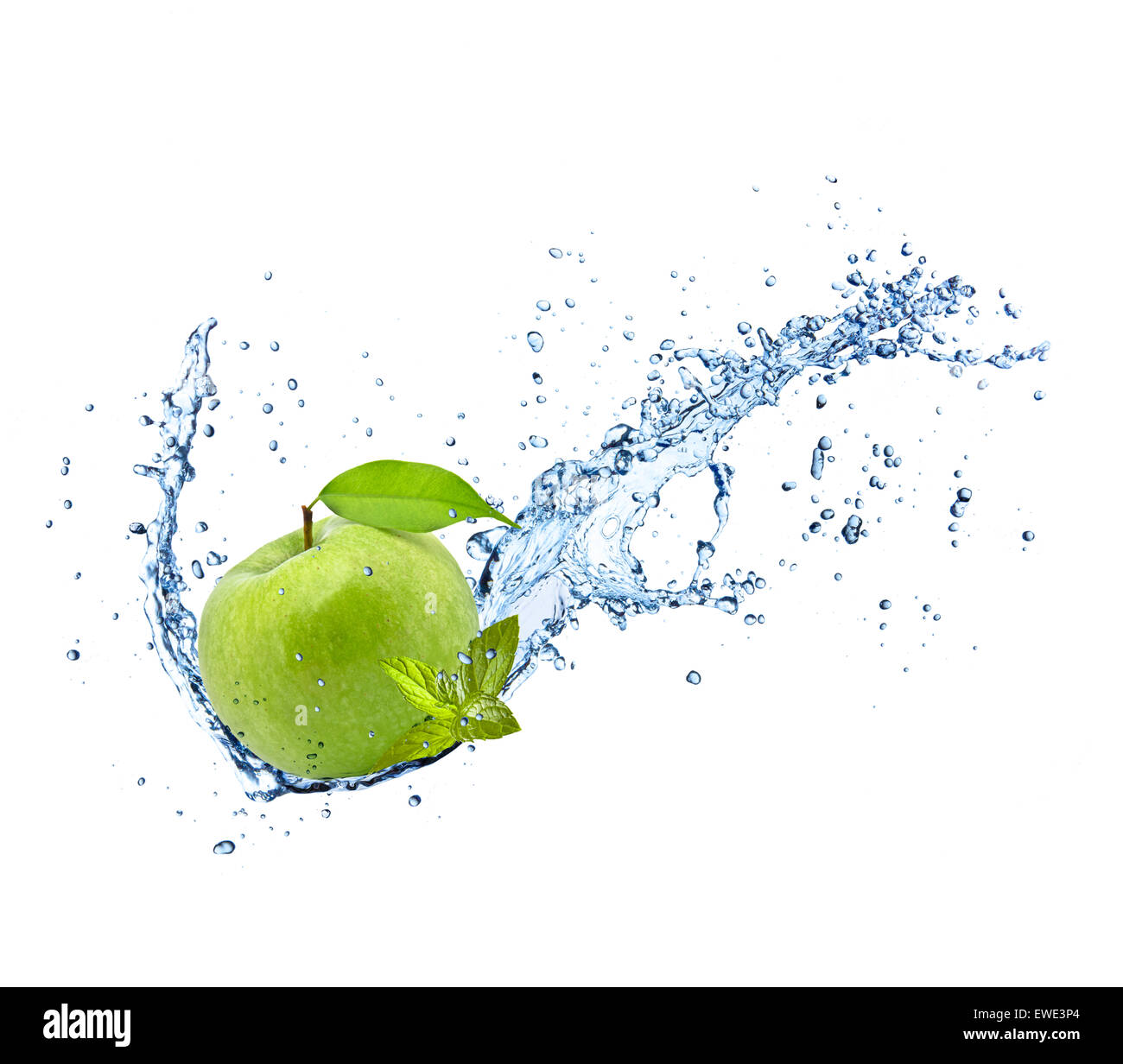 Fresh green apple in water splash isolated on white backround Stock ...