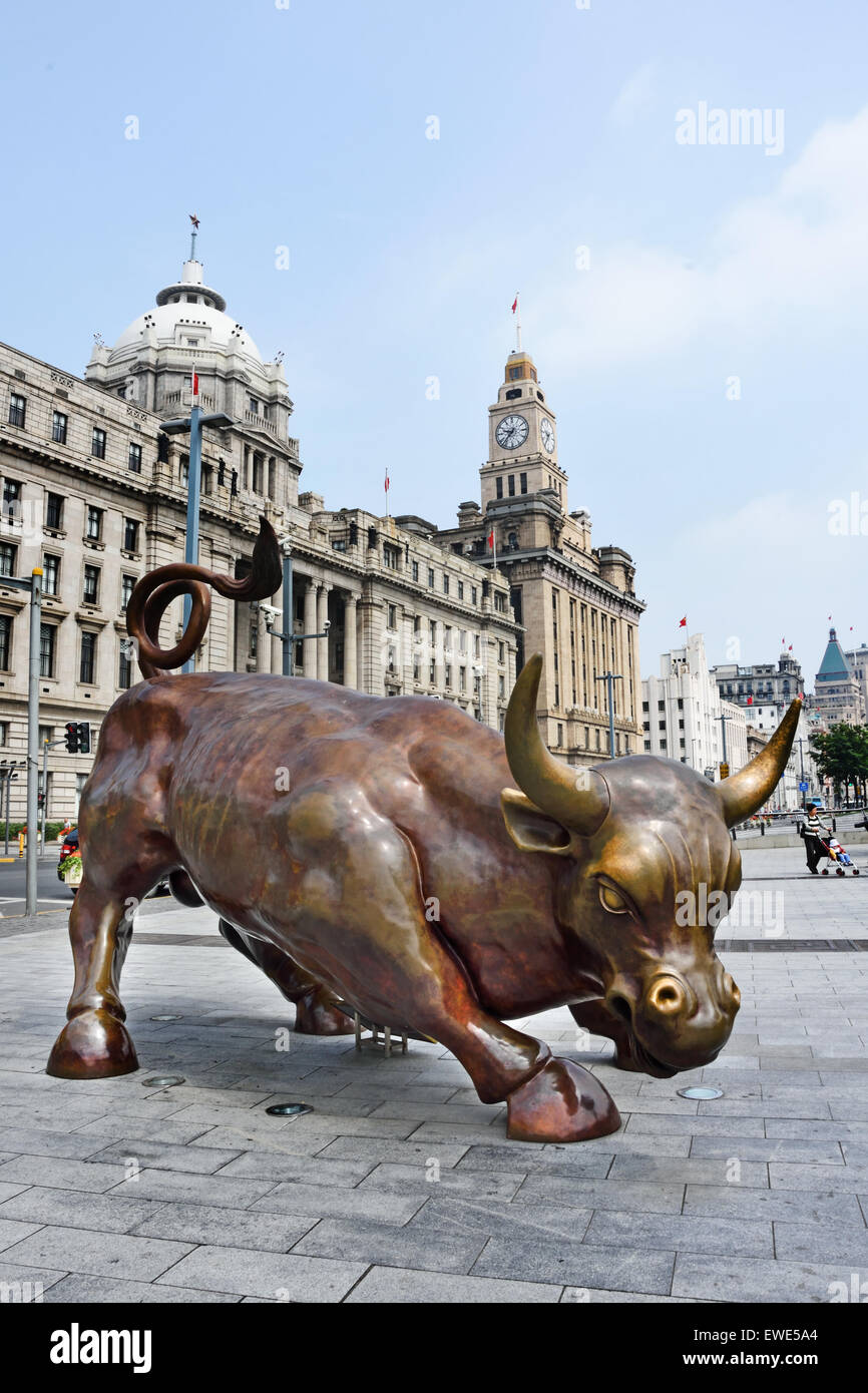 The Bund Bull Shanghai Pudong Development Bank and Customs House China ...