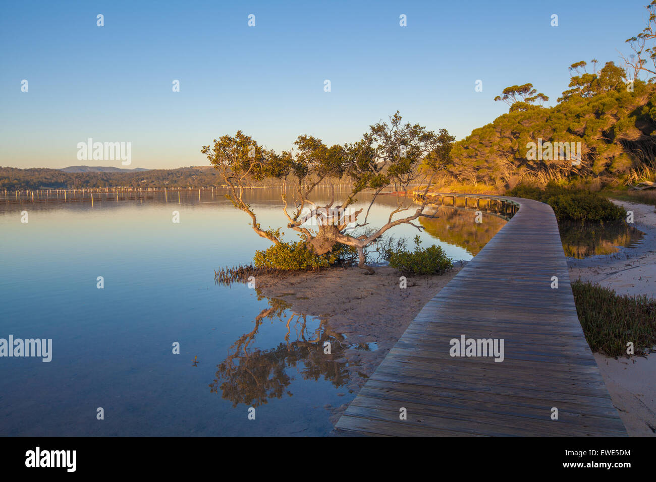 Sunset at the Merimbula Lake Boardwalk, Victoria, Australia Stock Photo ...