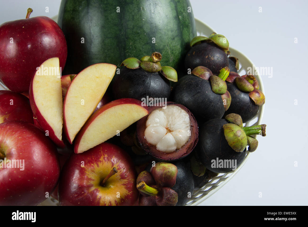 The combination of various fruit, watermelon, red apple and mangosteen ...