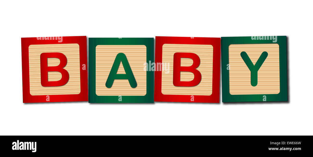 Childs wooden blocks making up the word baby Stock Photo - Alamy