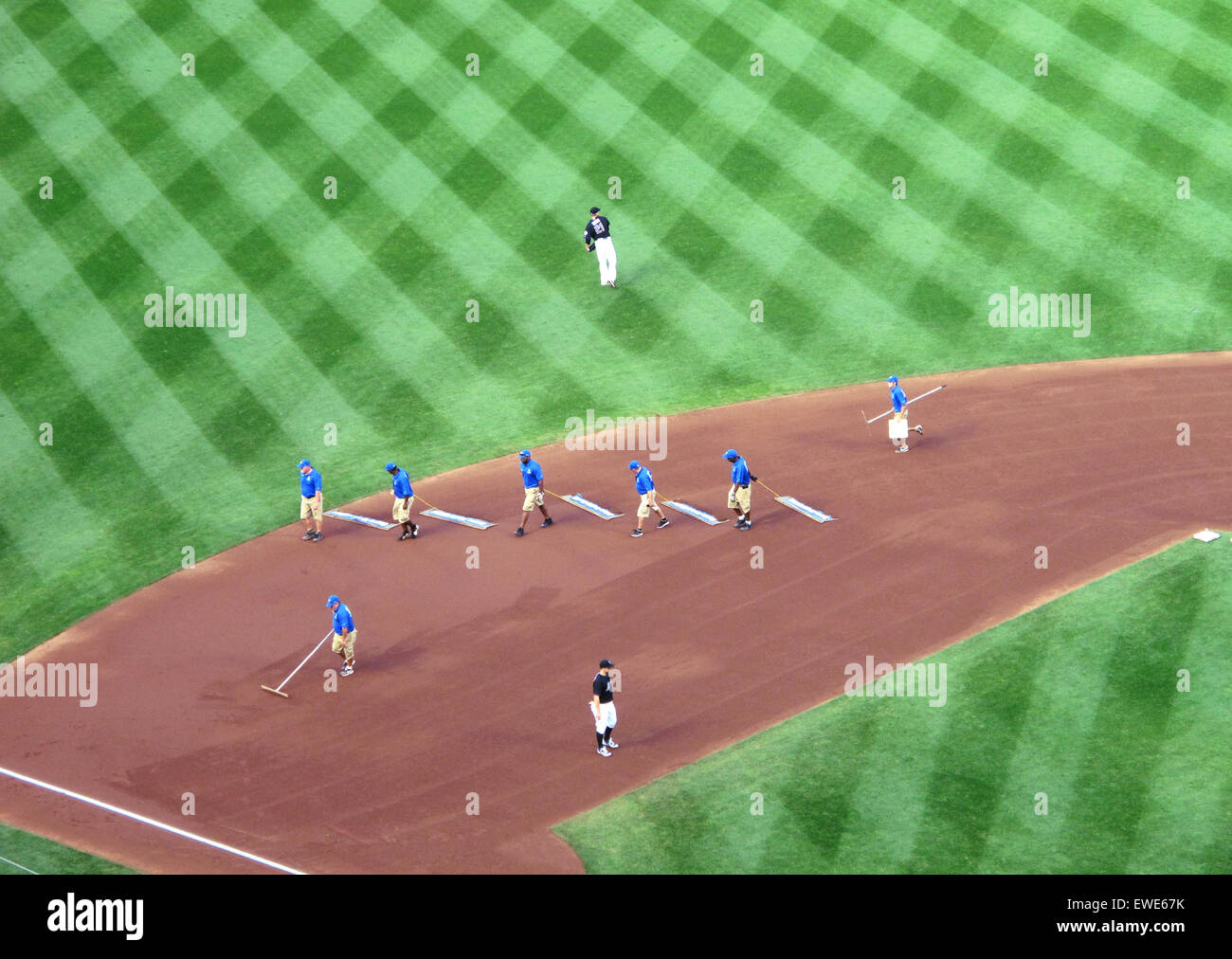 Grounds crew working on baseball field Stock Photo - Alamy