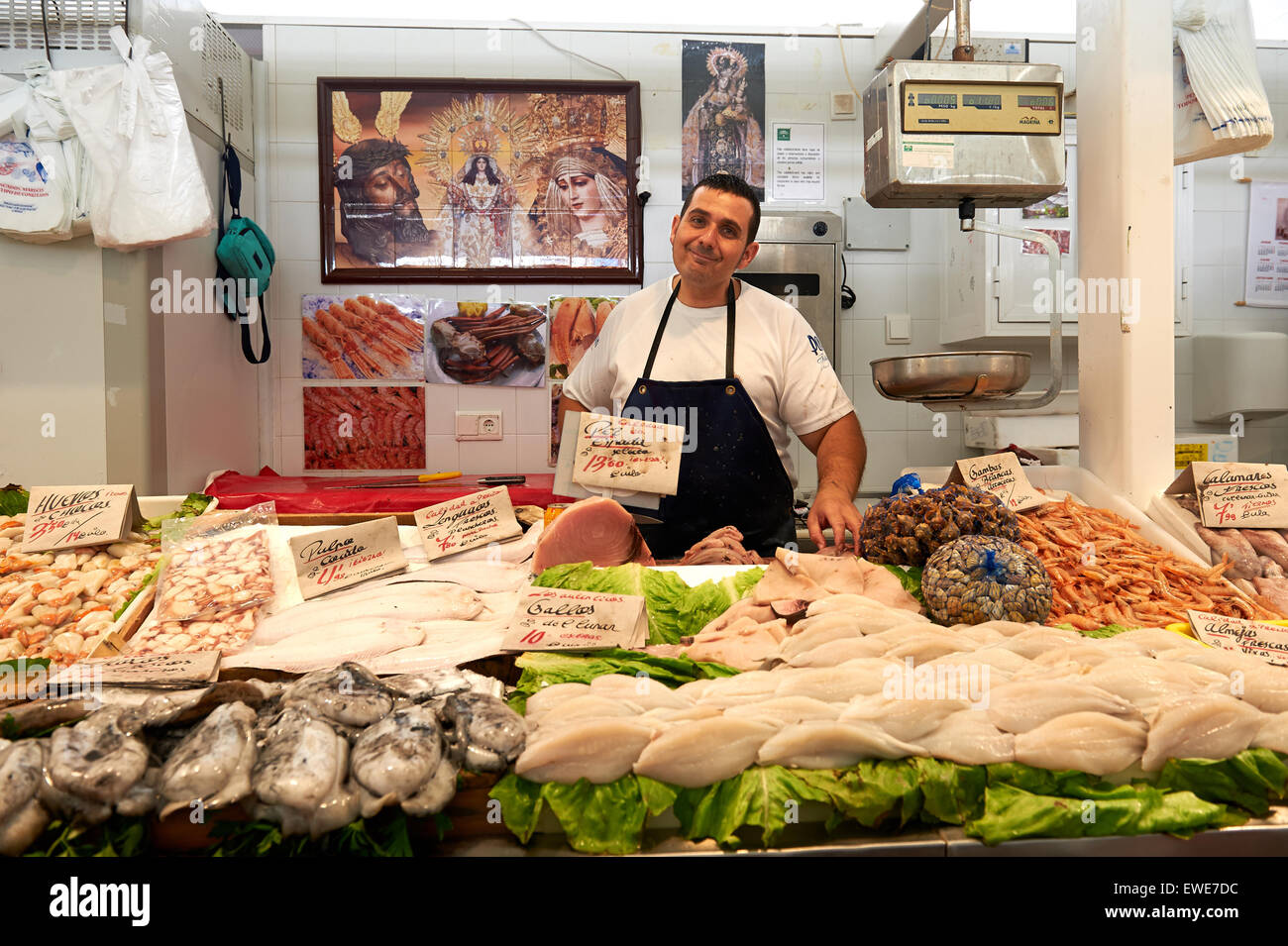 Cadiz, Spain, fish stall in Central Market Stock Photo - Alamy