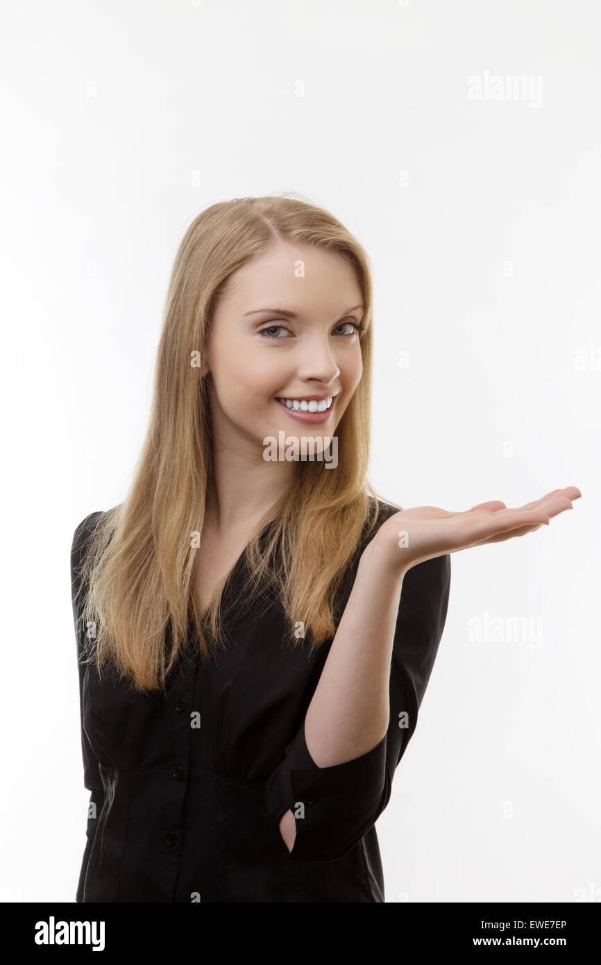 woman holding up a empty hand Stock Photo - Alamy