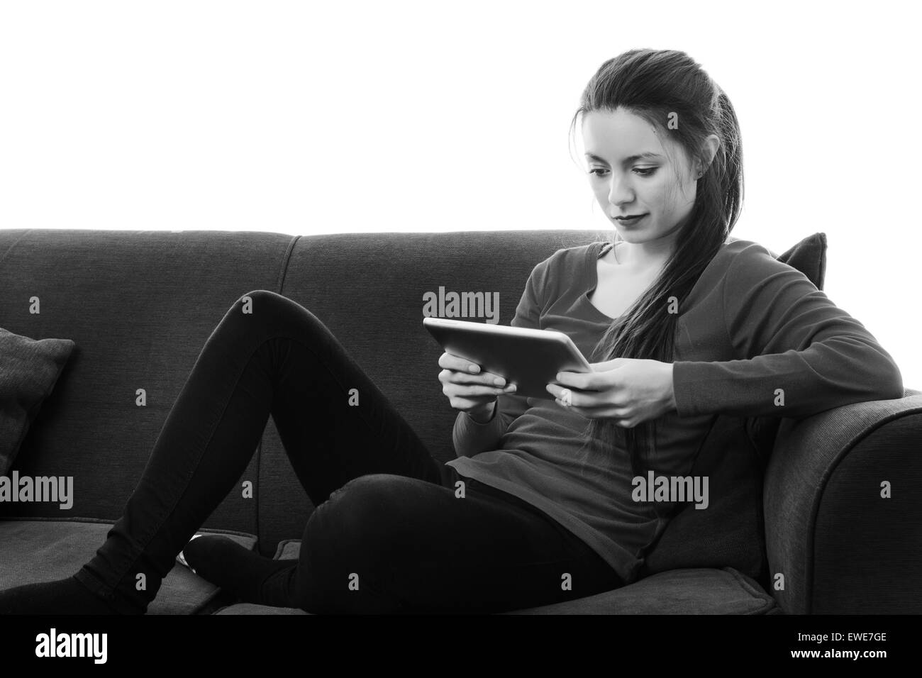 Using digital tablet Black and White Stock Photos & Images - Alamy