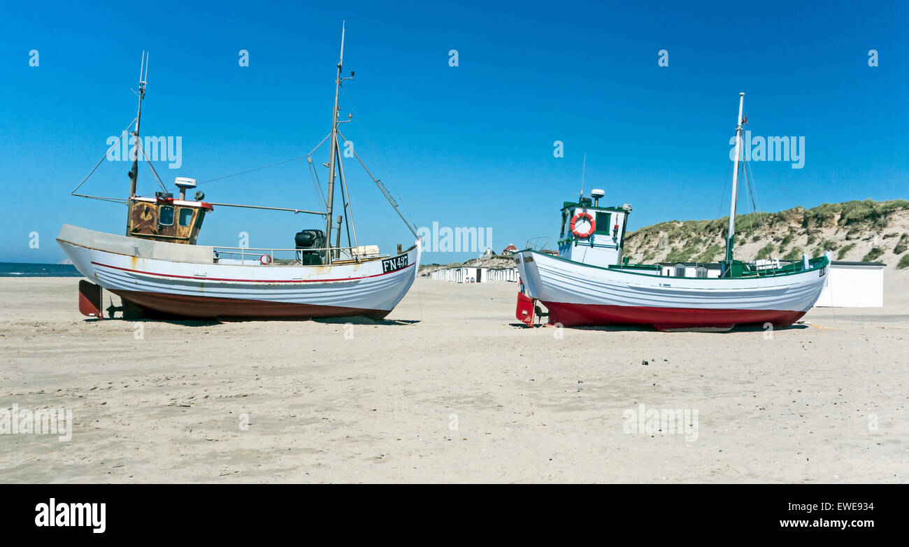Small Danish Fishing boats beached at Loekken in Northern Jutland with ...