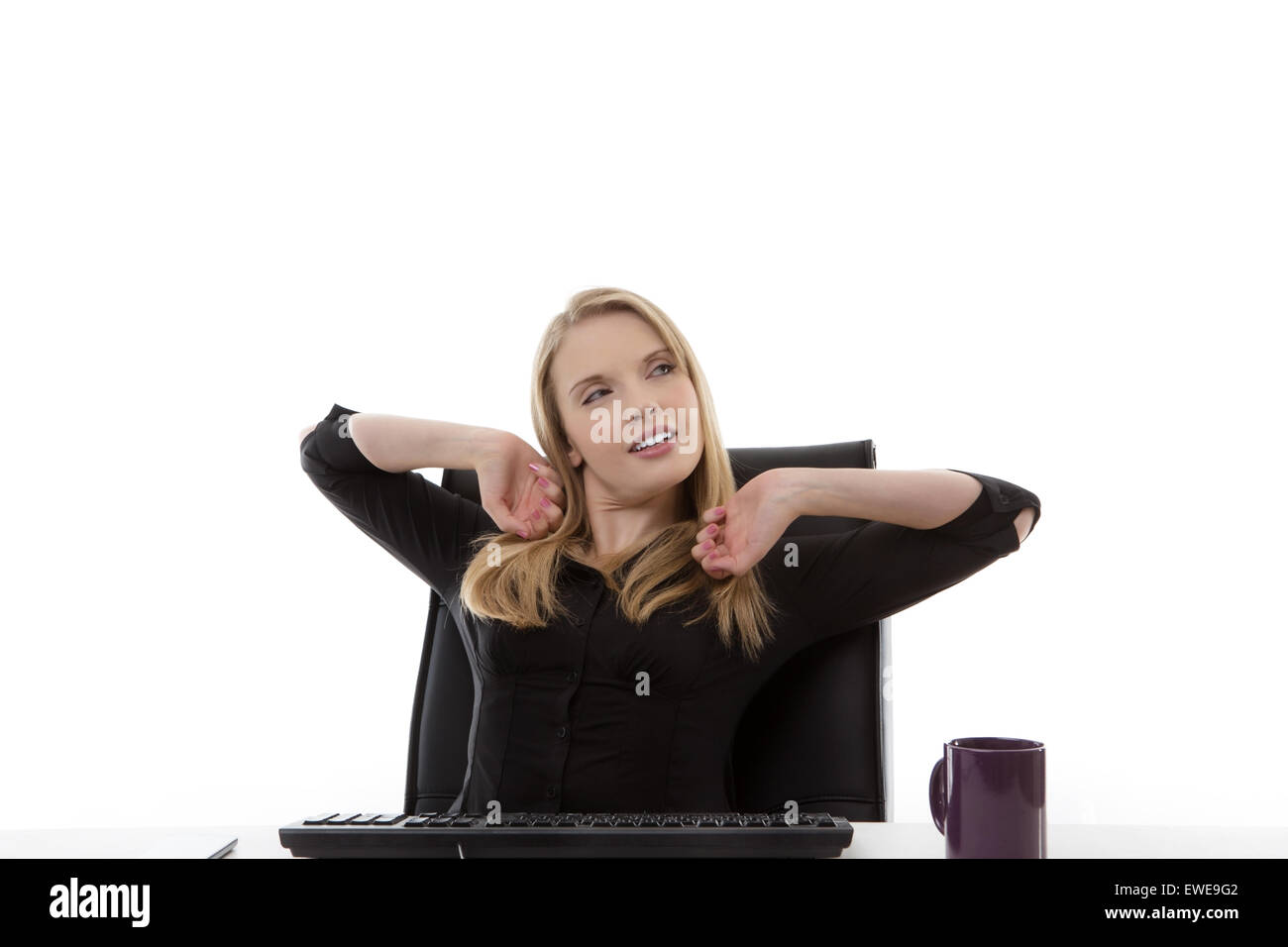 woman stretching her arms after working hard Stock Photo - Alamy