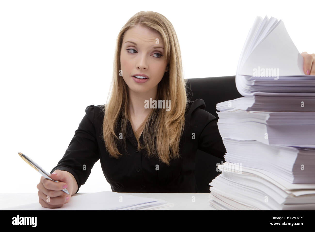 Desk woman stack papers hi-res stock photography and images - Alamy
