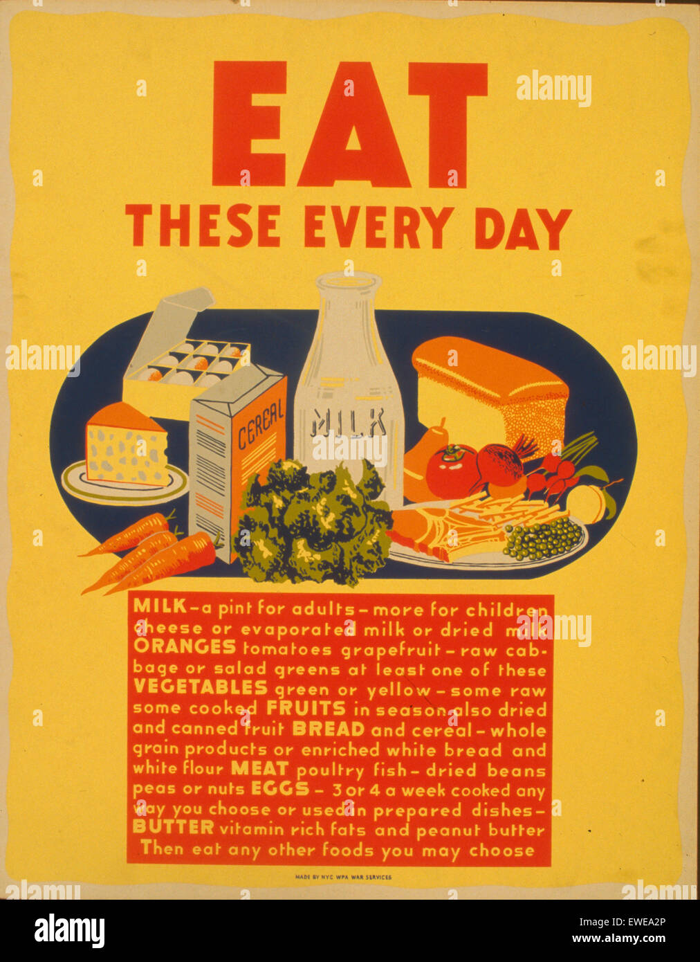 Work Projects Administration (WPA) poster promoting healthy eating ...