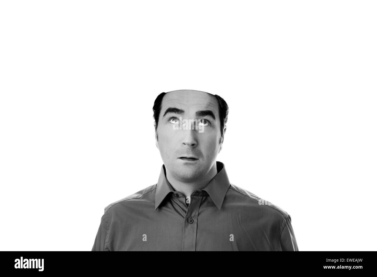 man looking up missing the top of his head Stock Photo - Alamy