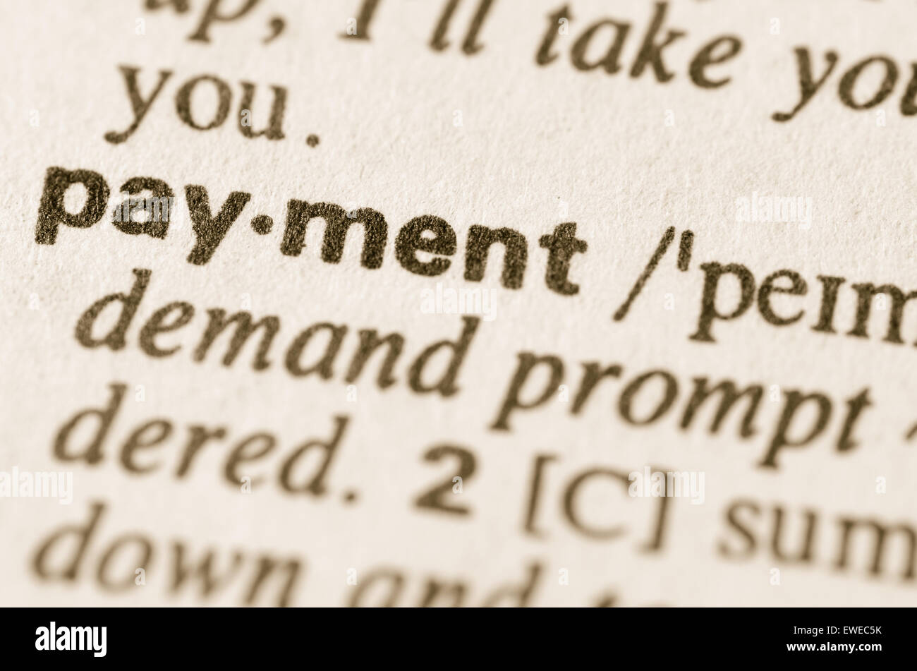 Definition of word payment in dictionary Stock Photo - Alamy