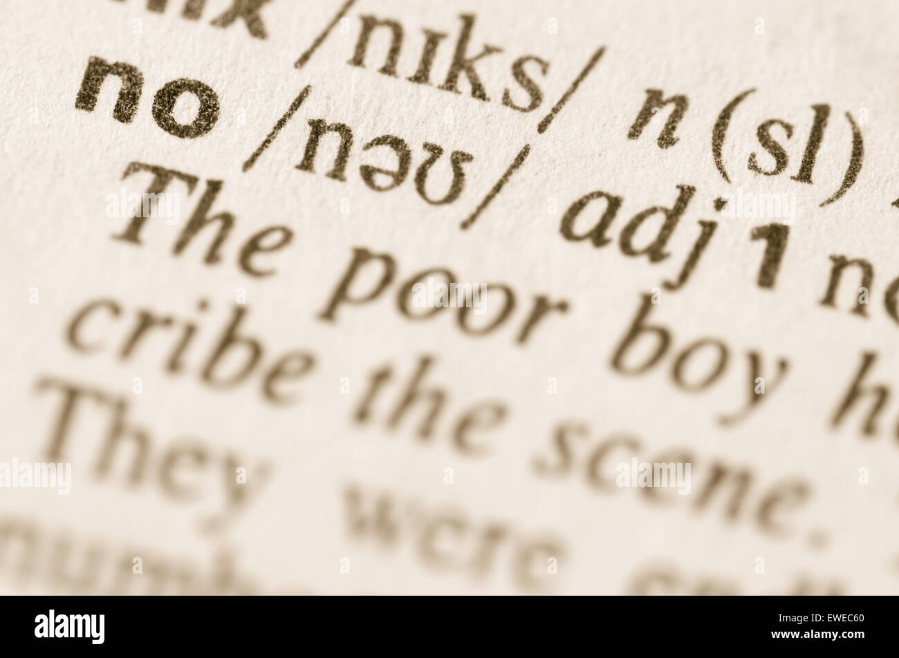 Definition of word no in dictionary Stock Photo - Alamy