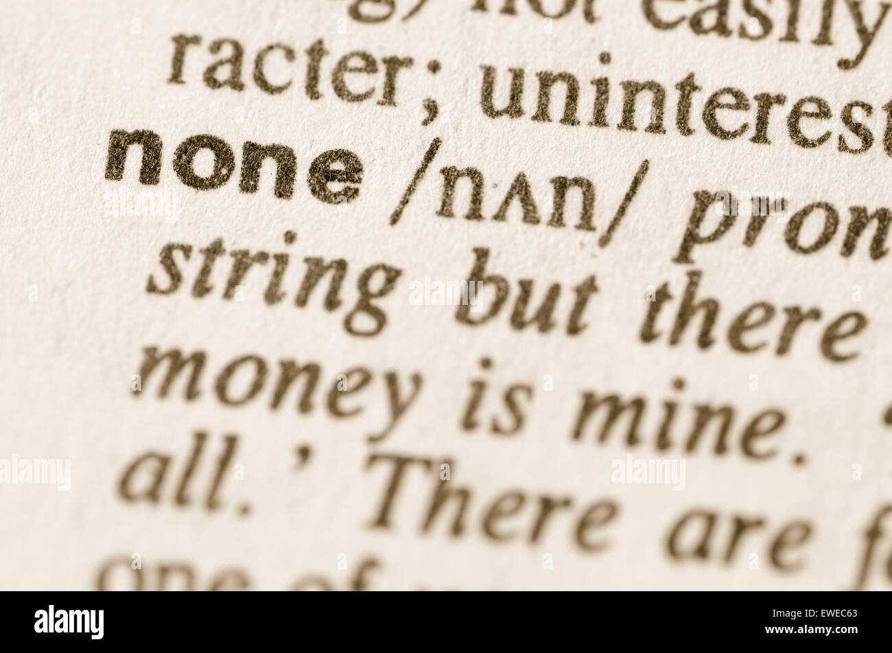 Definition of word none in dictionary Stock Photo - Alamy