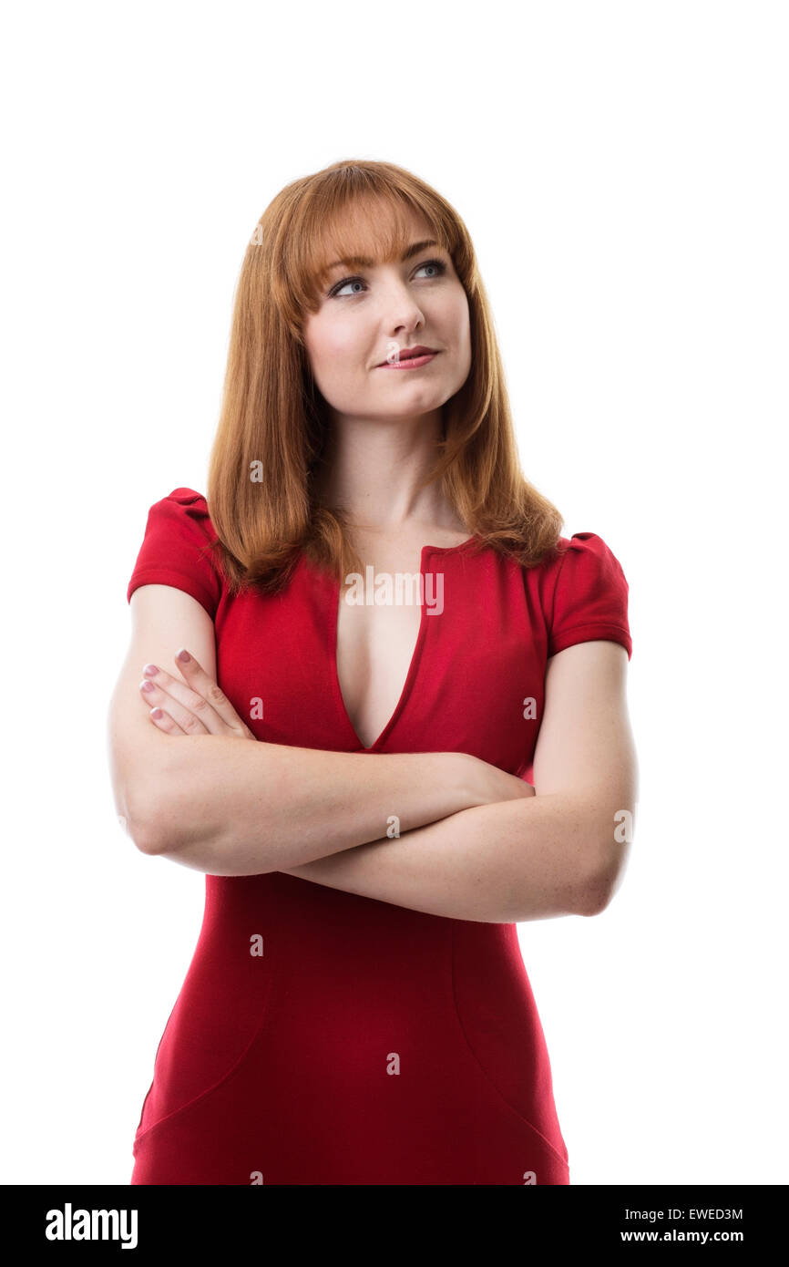 business woman looking up to one side of her Stock Photo - Alamy
