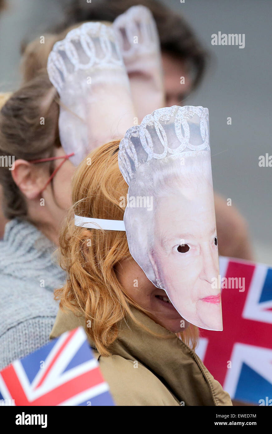 Berlin, Germany. 24th June, 2015. Spectators wearing masks with the ...
